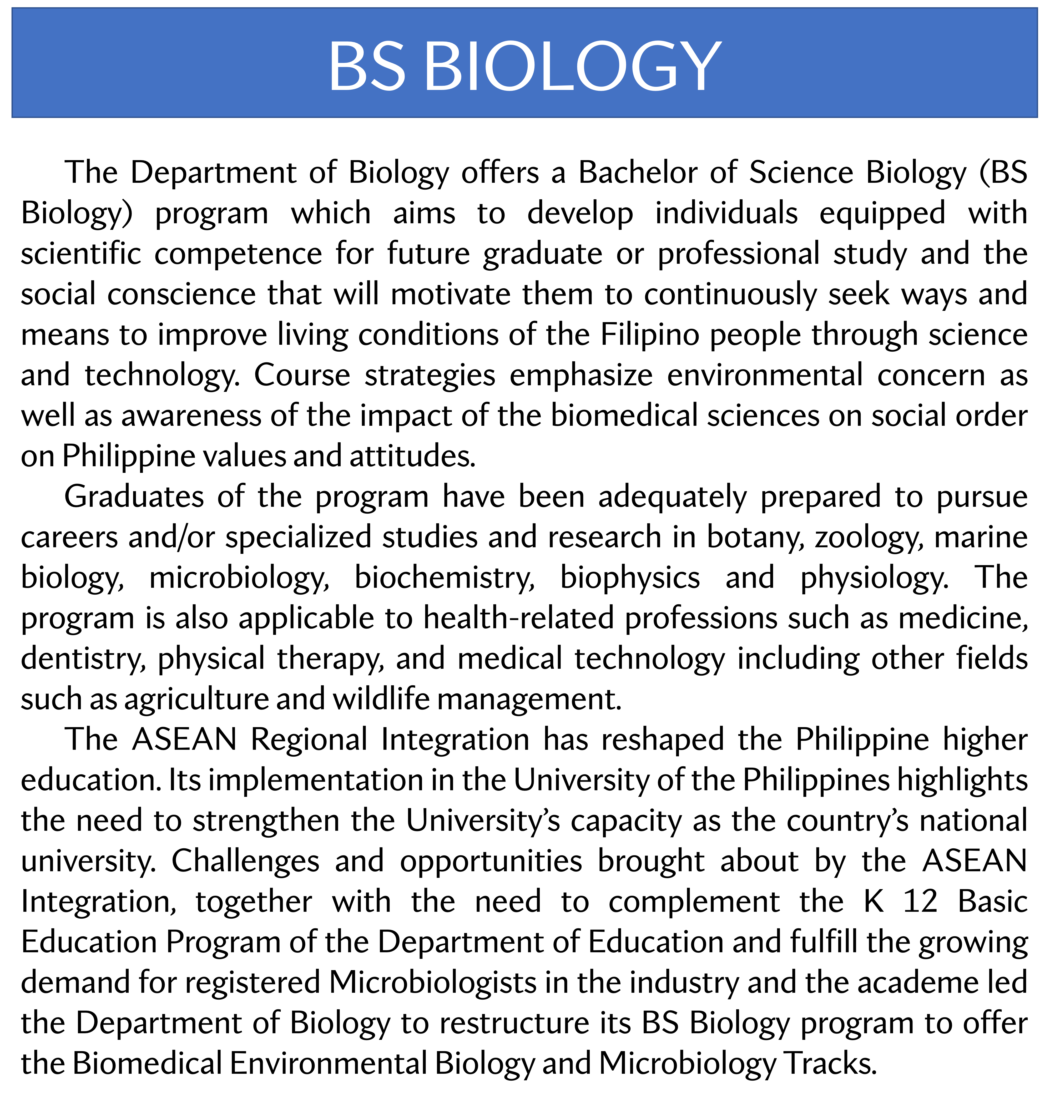 The BS Biology Program Department Of Biology UP Manila CAS The BS Biology Program Department Of Biology UP Manila CAS